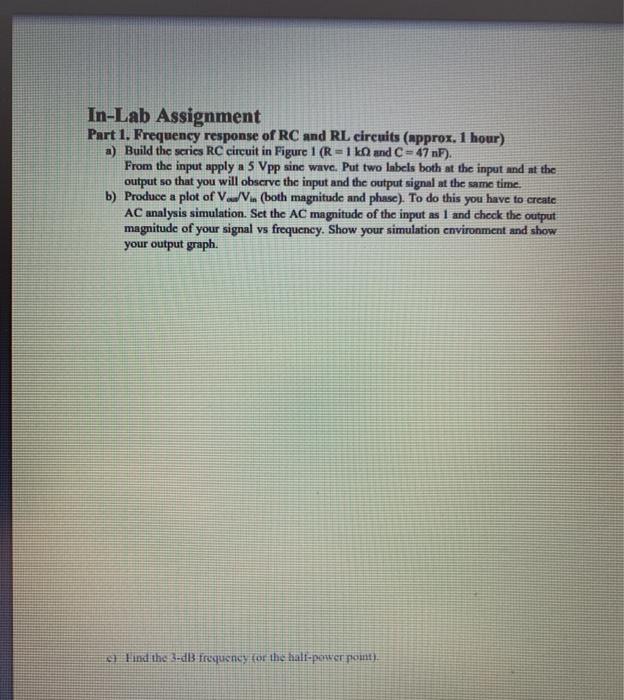 Solved In-Lab Assignment Part 1. Frequency response of RC | Chegg.com