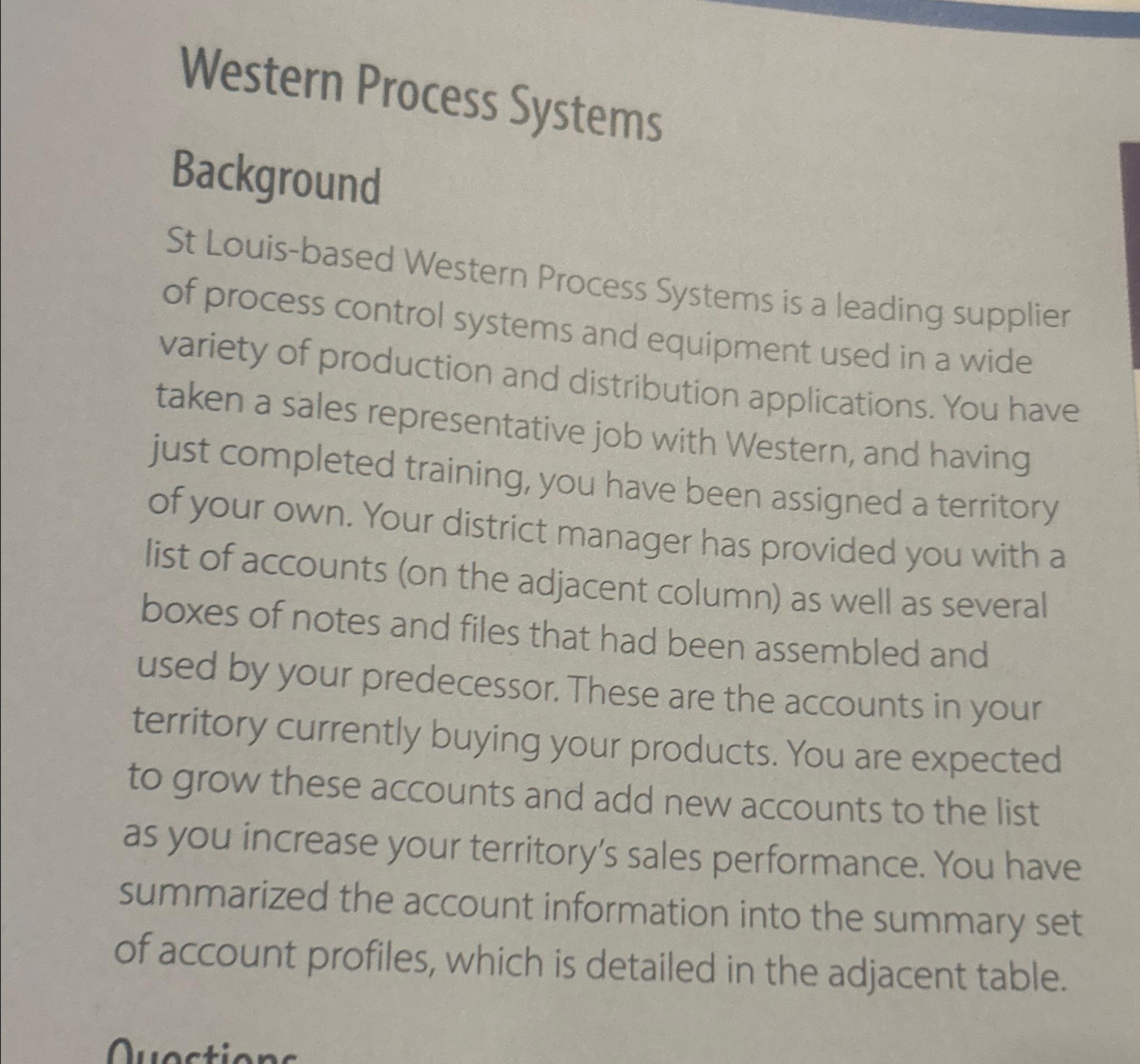 Solved Western Process SystemsBackgroundSt Louis-based | Chegg.com