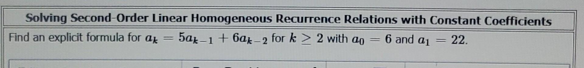 Solved Solving Second Order Linear Homogeneous Recurrence