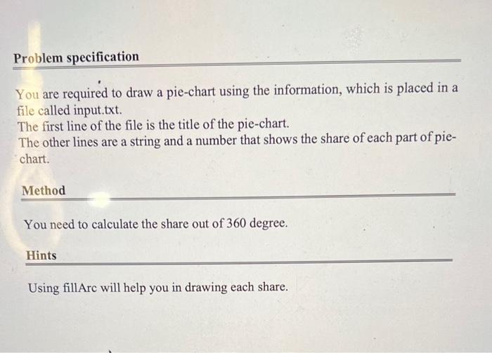 Solved You are required to draw a pie-chart using the | Chegg.com