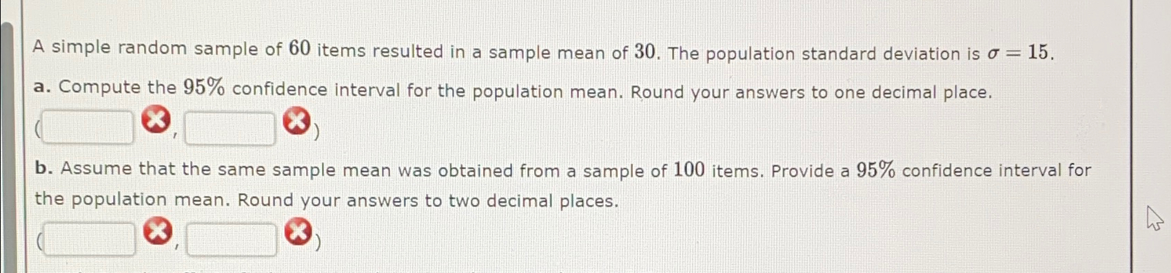 Solved A simple random sample of 60 ﻿items resulted in a | Chegg.com
