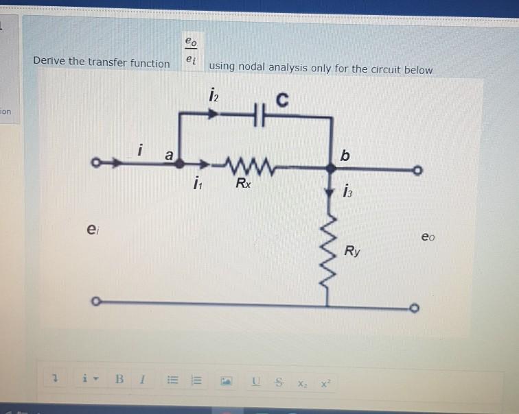 Solved 2 eo ei Derive the transfer function using nodal | Chegg.com