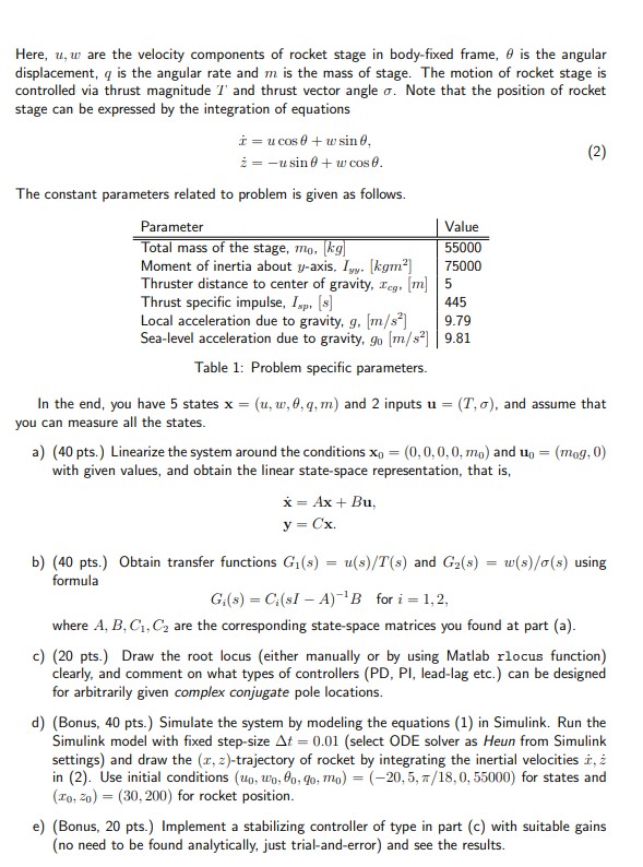 Solved 2.1 ﻿Autonomous Landing of Rocket StageThe autonomous | Chegg.com