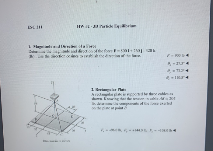 Solved ESC 211 HW #2 - 3D Particle Equilibrium 1. Magnitude | Chegg.com