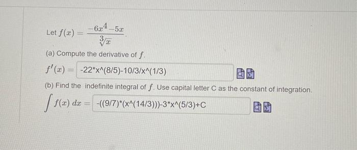 Solved Let f(x)=3x−6x4−5x (a) Compute the derivative of f. | Chegg.com