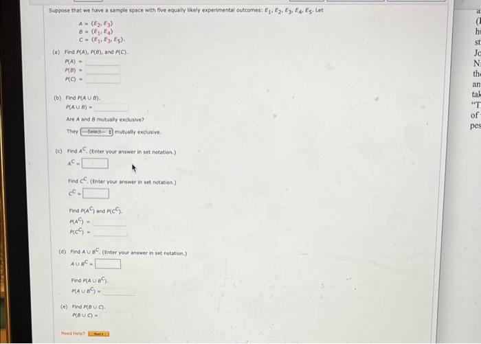 Solved A= E2,E3 E={E1,E4 C=(E1,E2,E5}. a) Find P(A),P(6), | Chegg.com