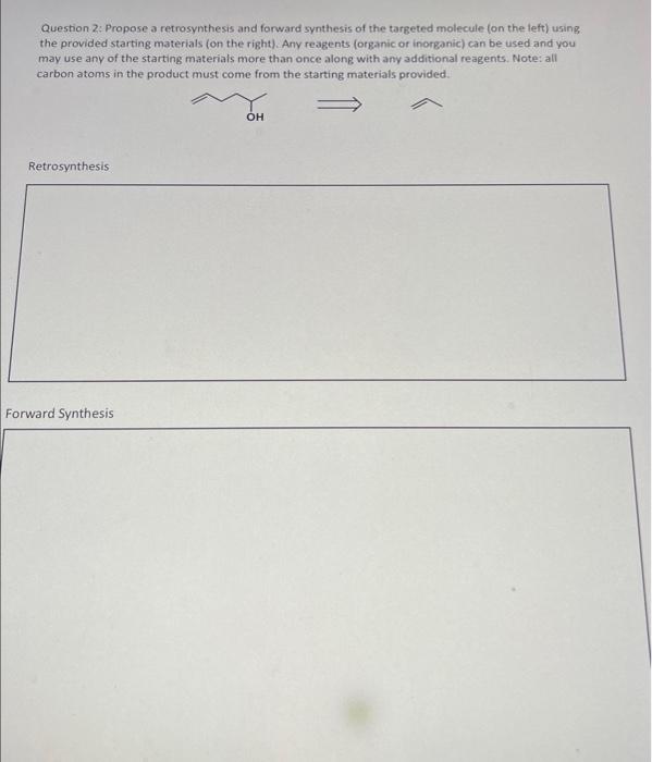 Solved Question 2: Propose a retrosynthesis and forward | Chegg.com