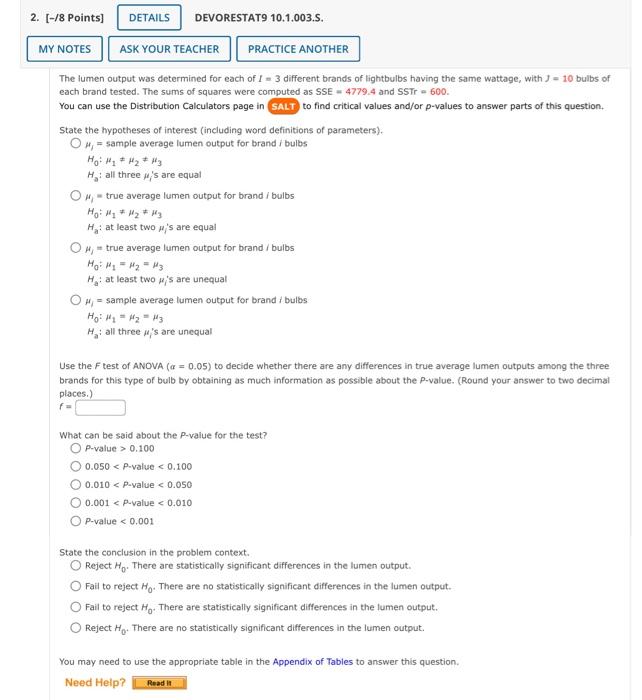 Solved The lumen output was determined for each of I=3 | Chegg.com