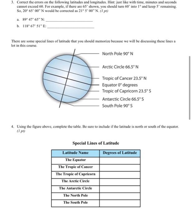 Solved 3. Correct the errors on the following latitudes and | Chegg.com