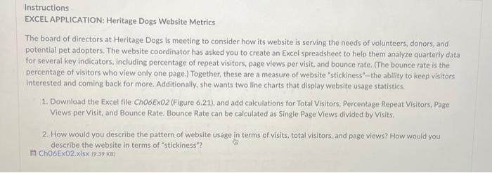 Solved Instructions EXCEL APPLICATION: Heritage Dogs Website | Chegg.com