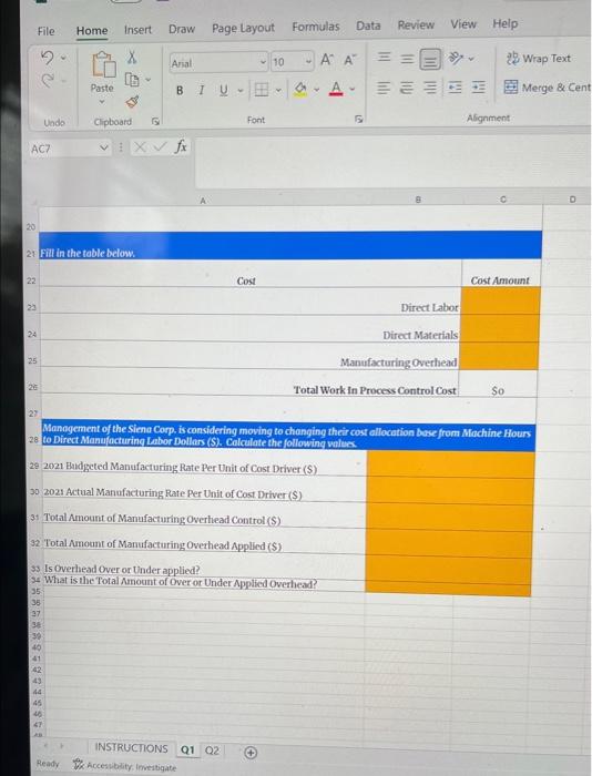 File Home Insert Draw Page Layout formulas Data | Chegg.com