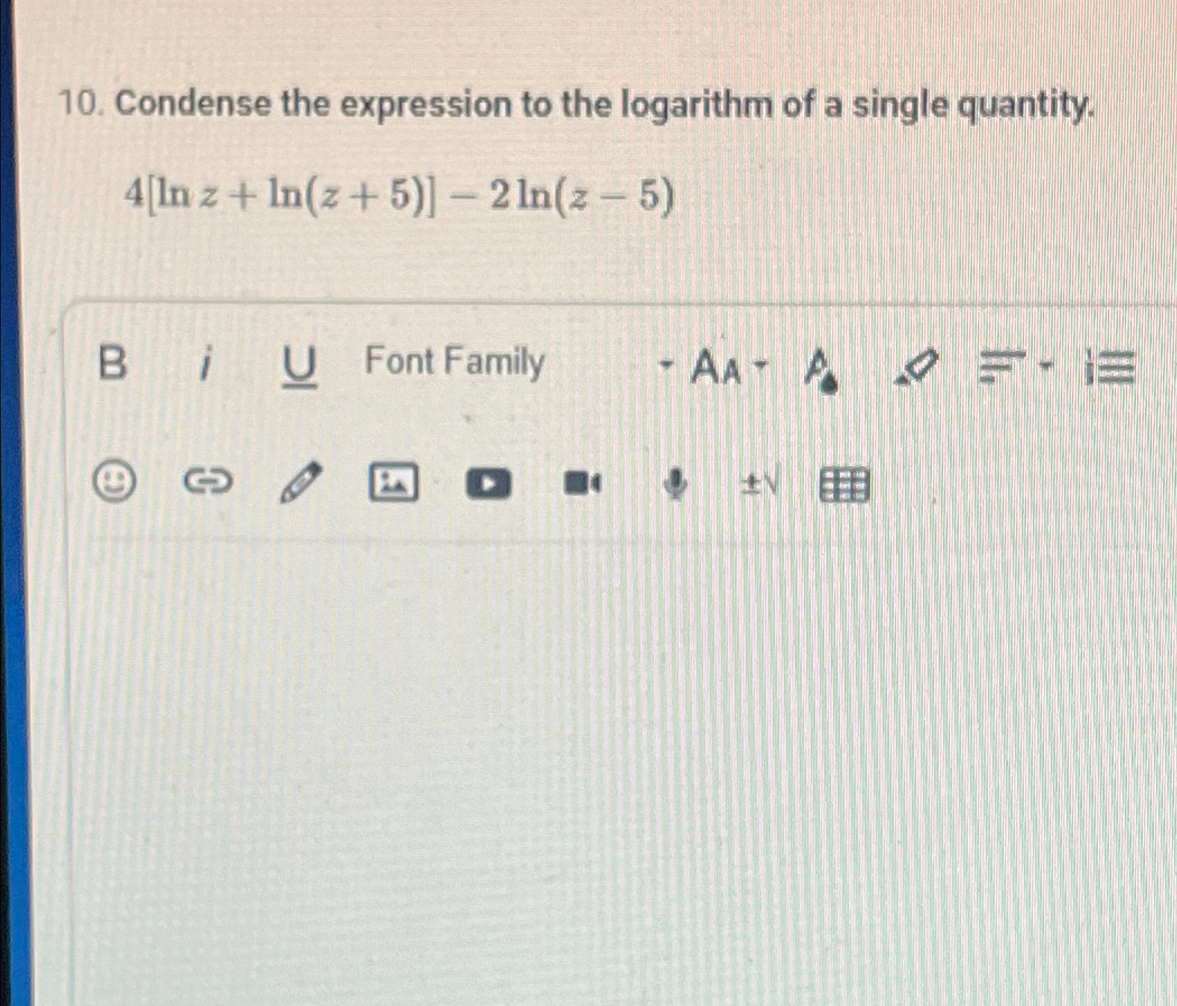 Solved Condense the expression to the logarithm of a single | Chegg.com