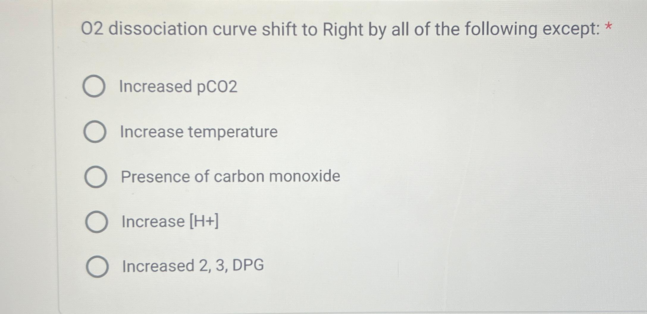 Solved 02 ﻿dissociation curve shift to Right by all of the | Chegg.com