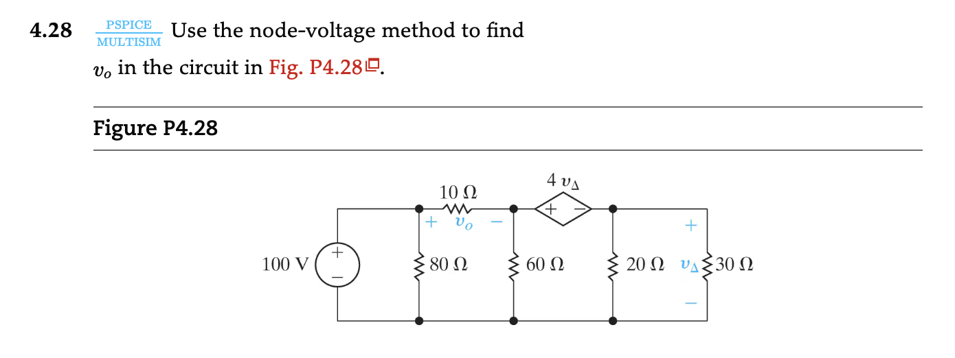 Solved 4.28 ﻿Use the node-voltage method to find vo ﻿in the | Chegg.com