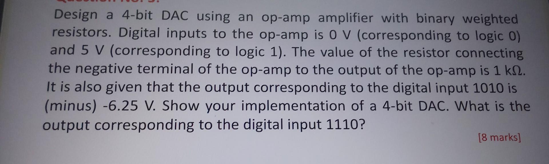 Solved Design a 4-bit DAC using an op-amp amplifier with | Chegg.com