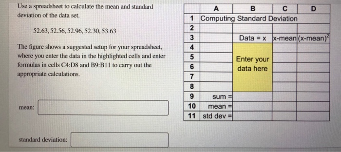 Solved Use a spreadsheet to calculate the mean and standard | Chegg.com