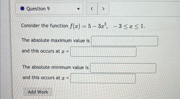 Solved Consider the function f(x)=5−3x2,−3≤x≤1. The absolute | Chegg.com