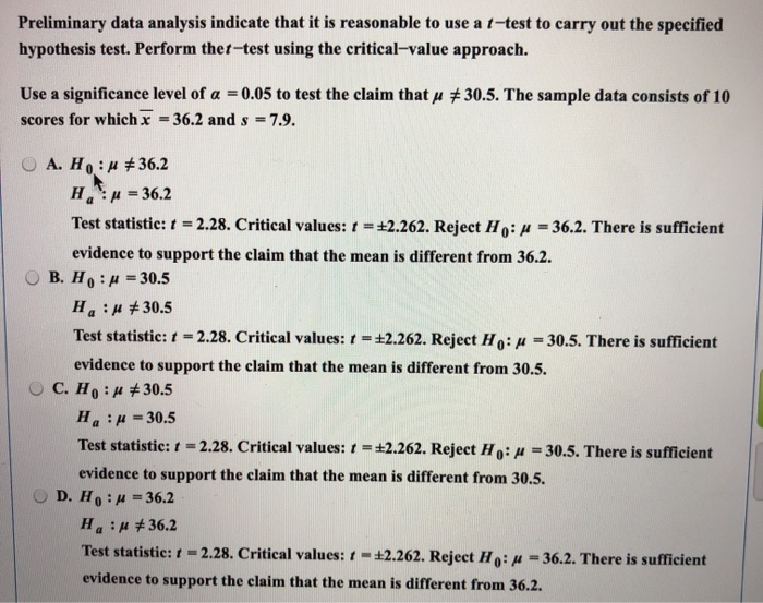 Solved Preliminary data analysis indicate that it is | Chegg.com