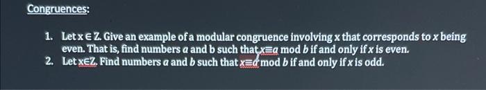 Solved Congruences: 1. Let x∈Z. Give an example of a modular | Chegg.com