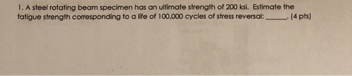 Solved 1. A steel rotating beam specimen has an ultimate | Chegg.com