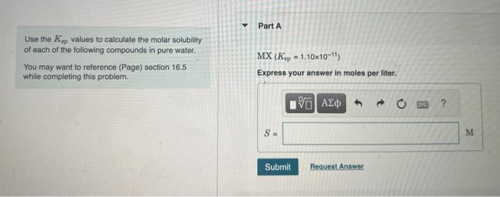 Solved Use the Ksp values to calculate the molar solubility | Chegg.com