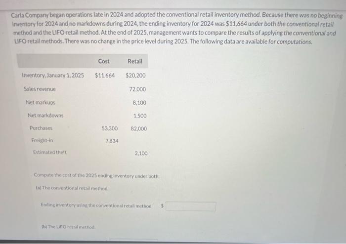 Solved Carla Company began operations late in 2024 and | Chegg.com