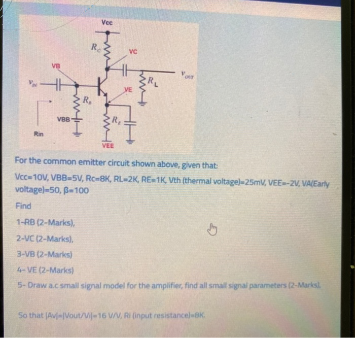 Solved VBB VEE For the common emitter circuit shown above, | Chegg.com