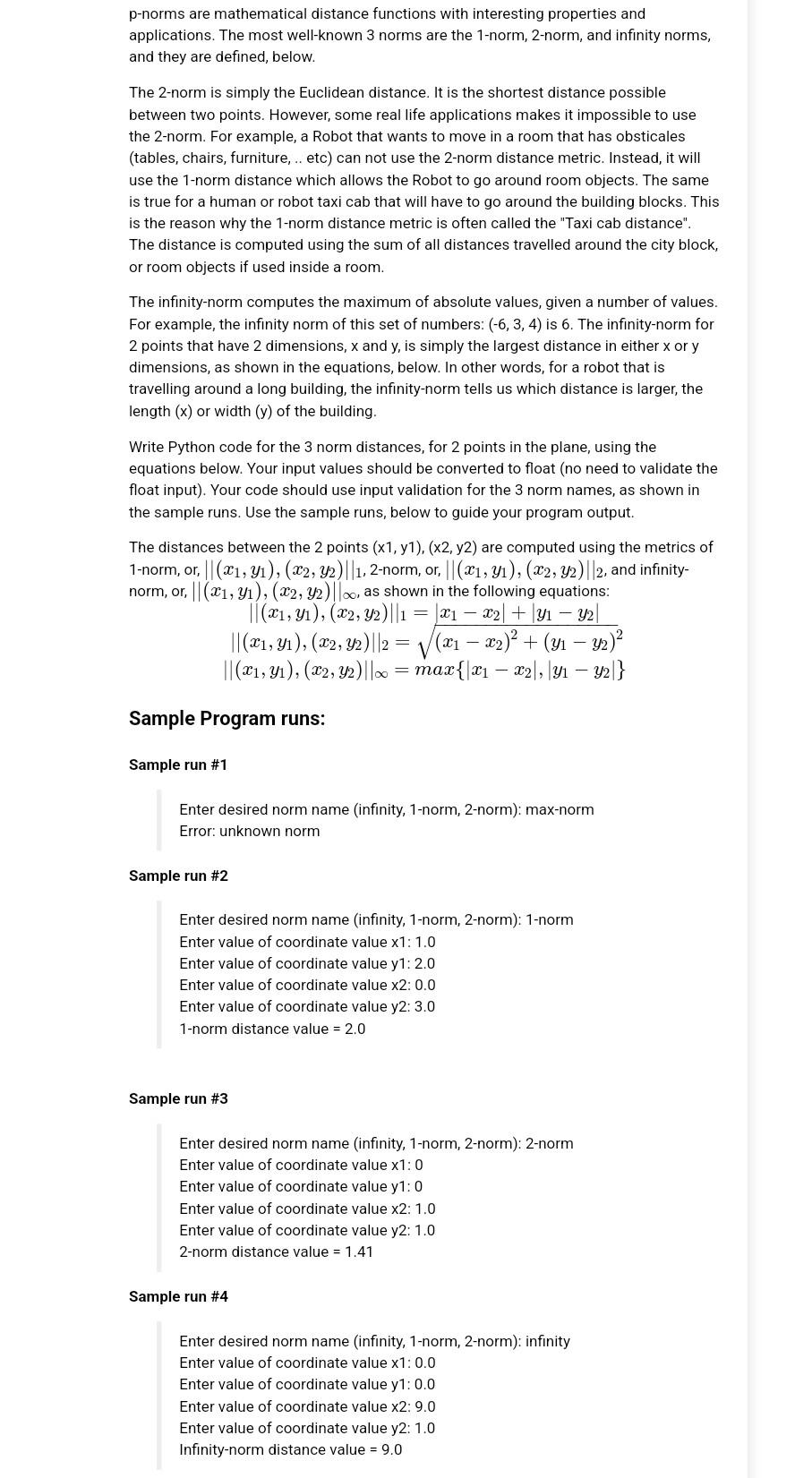 Solved p-norms are mathematical distance functions with | Chegg.com