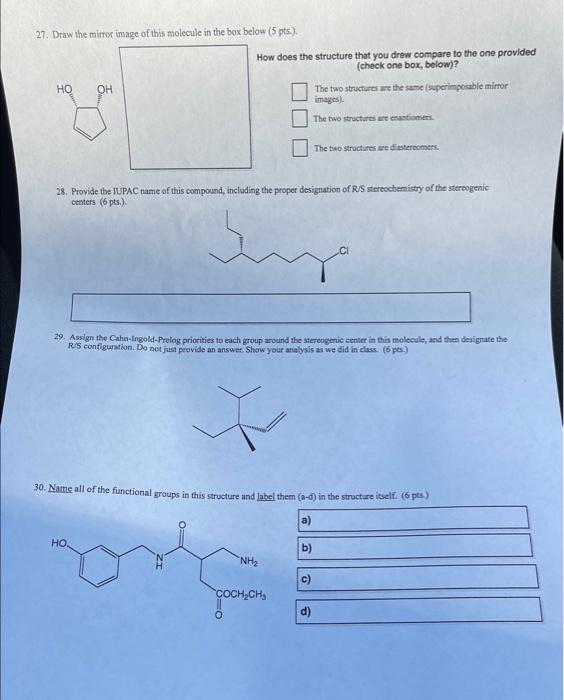 Solved 27. Draw the mirror image of this molecule in the box | Chegg.com