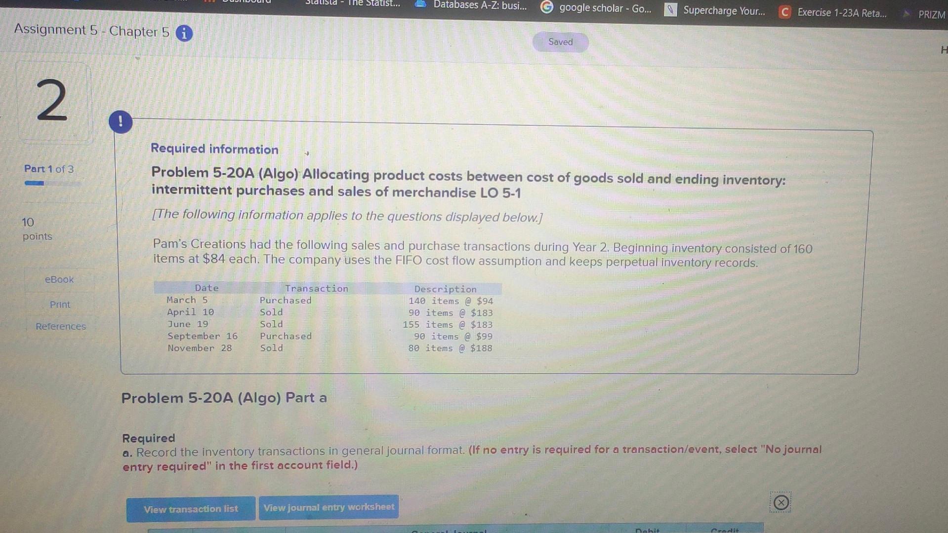 Solved Required information Problem 5-20A (Algo) Allocating | Chegg.com