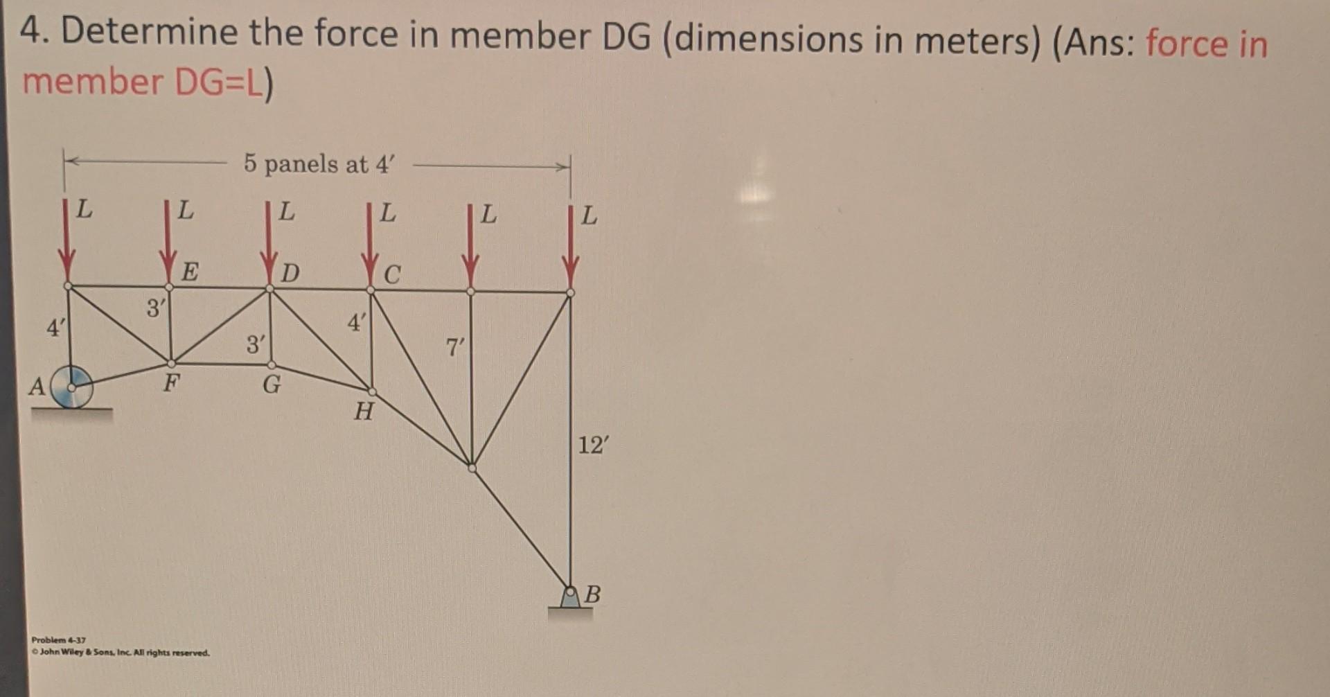 [Solved]: Determine the force in member DG (dimensi