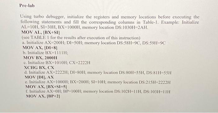 Solved Using turbo debugger, initialize the registers and | Chegg.com