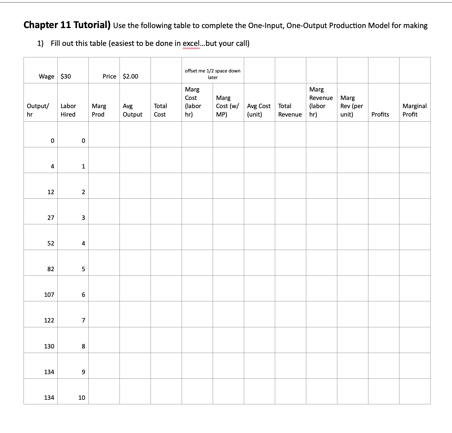 Chapter 11 ﻿Tutorial) ﻿Use the following table to | Chegg.com