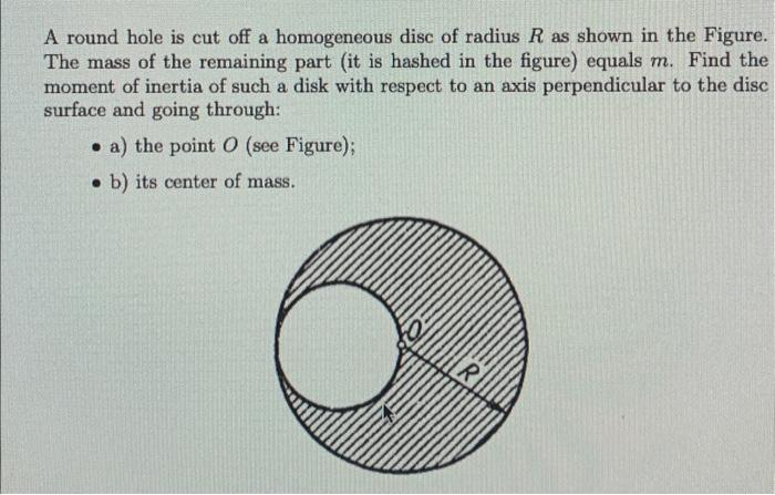 Solved A round hole is cut off a homogeneous disc of radius | Chegg.com