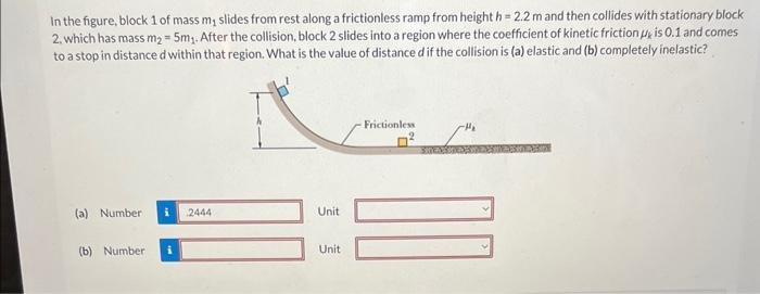 Solved In the figure, block 1 of mass m1 slides from rest | Chegg.com