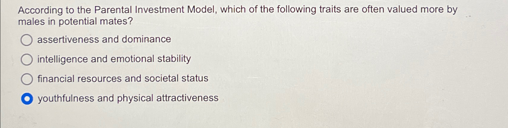 Solved According to the Parental Investment Model, which of | Chegg.com