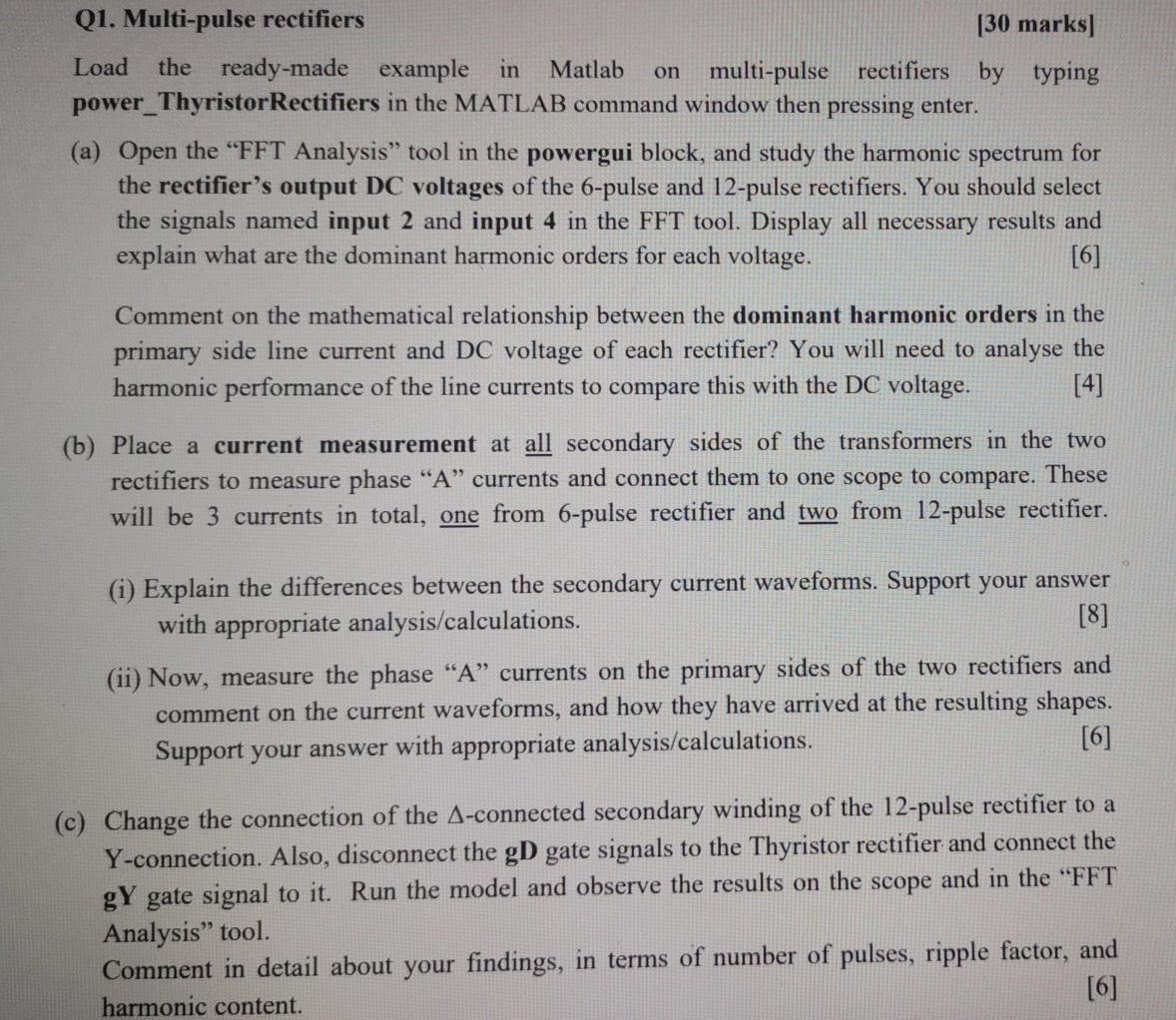 Solved on Q1. Multi-pulse rectifiers [30 marks] Load the | Chegg.com