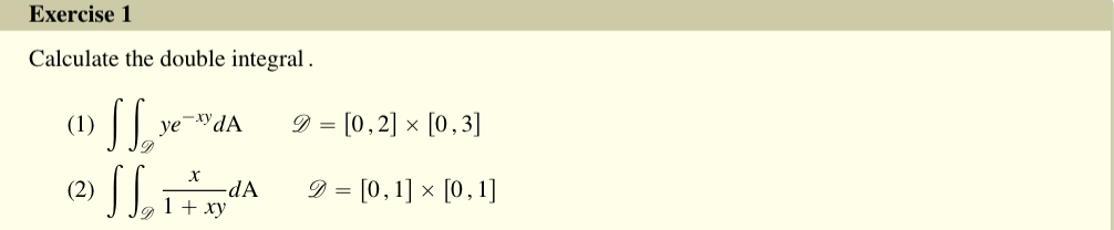 Solved Exercise 1Calculate the double integral | Chegg.com