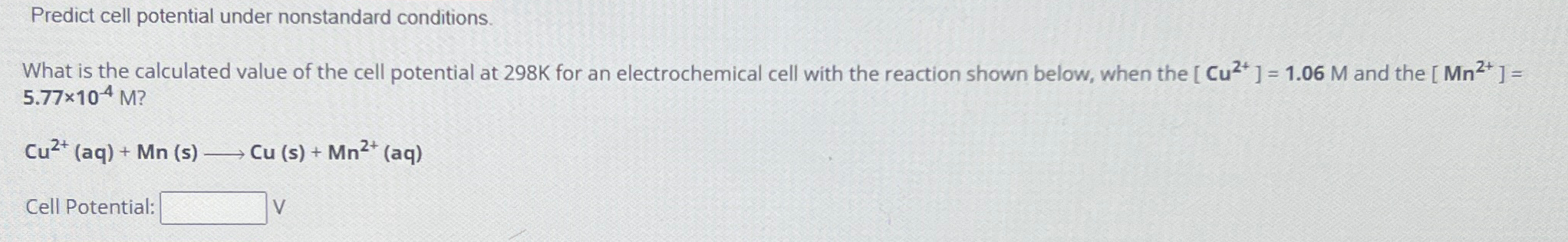 Solved Predict cell potential under nonstandard | Chegg.com