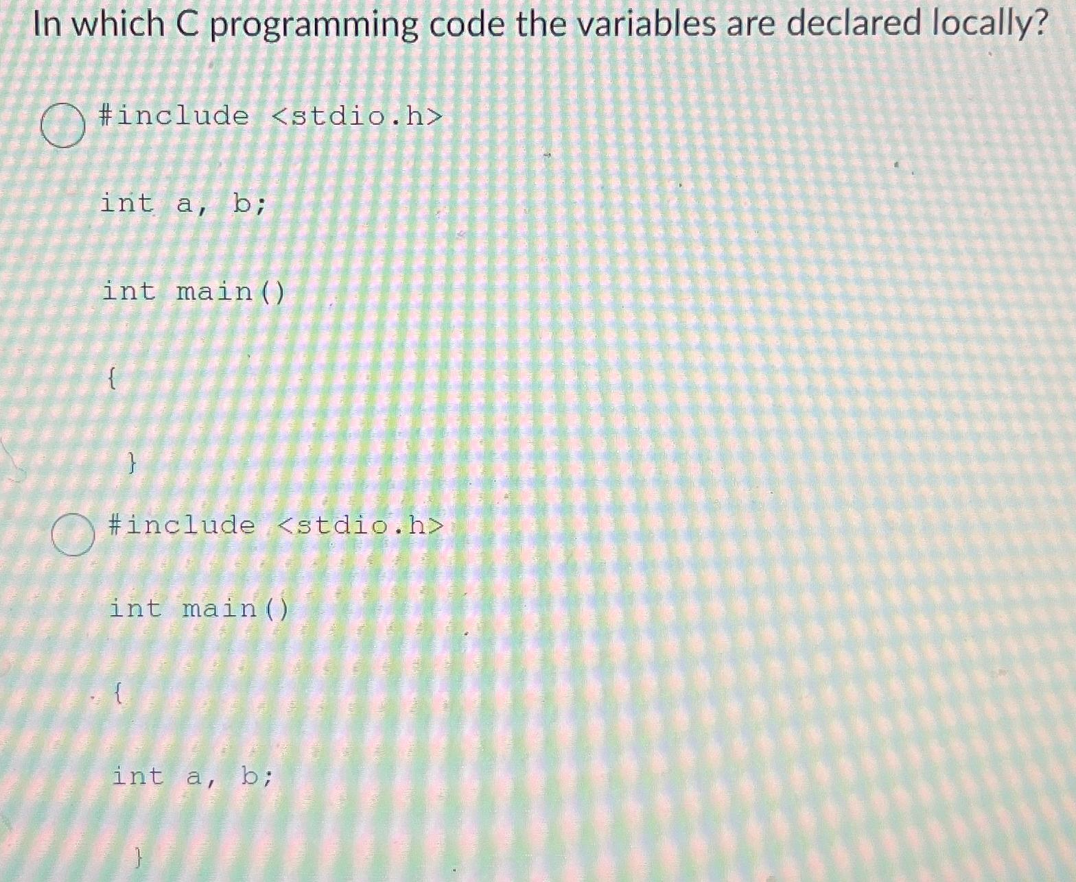 Solved In which C programming code the variables are | Chegg.com