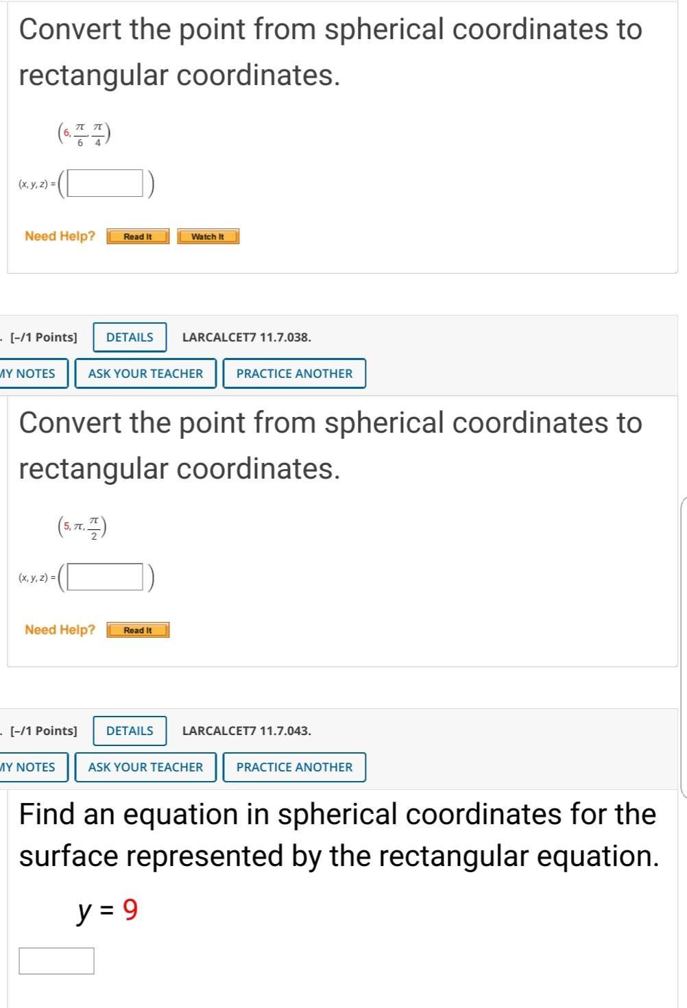 Solved Convert the point from spherical coordinates to | Chegg.com