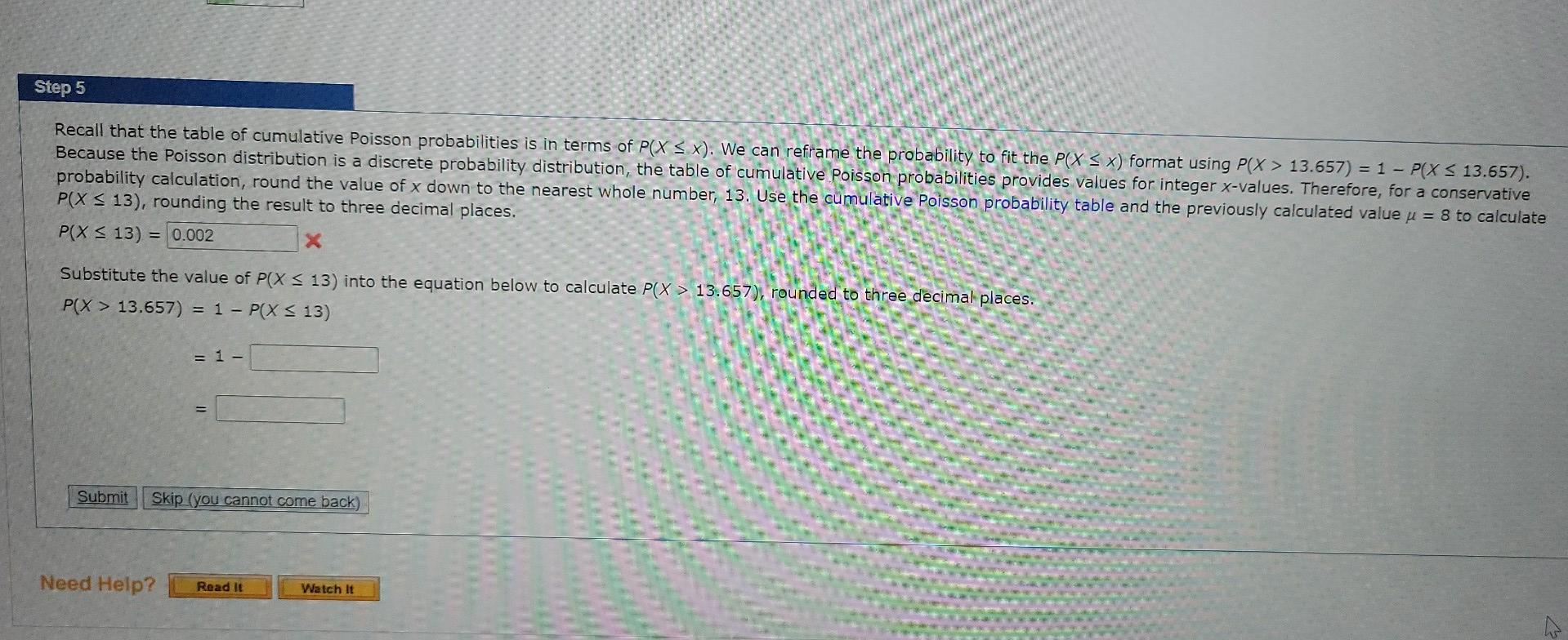 Solved Step 5 Recall that the table of cumulative Poisson | Chegg.com