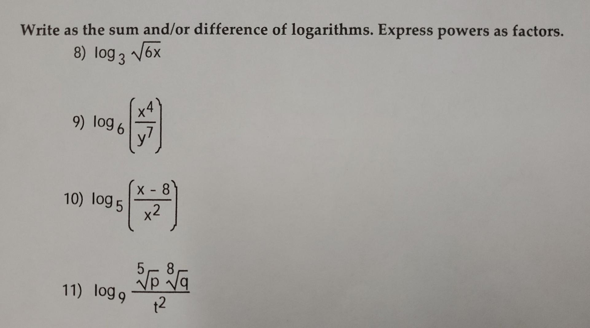 Solved Write as the sum and/or difference of logarithms. | Chegg.com Solved Write as the sum and/or difference of logarithms. | Chegg.com
