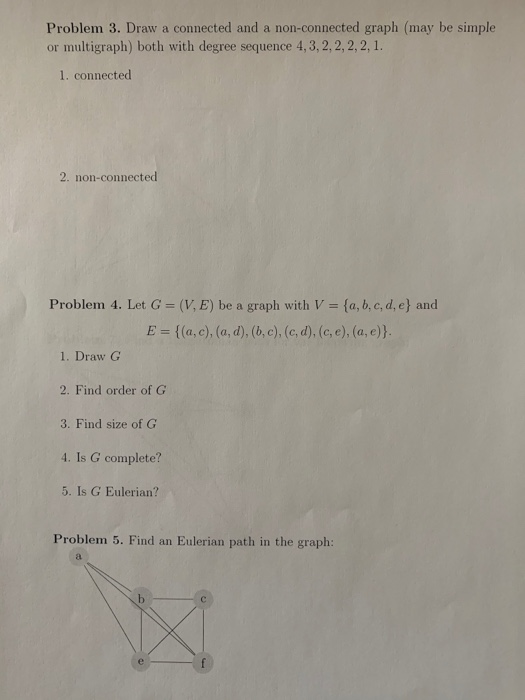 Solved Problem 3. Draw a connected and a non-connected graph | Chegg.com