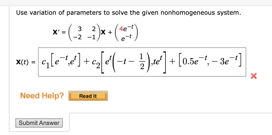 Solved Use variation of parameters to solve the given | Chegg.com