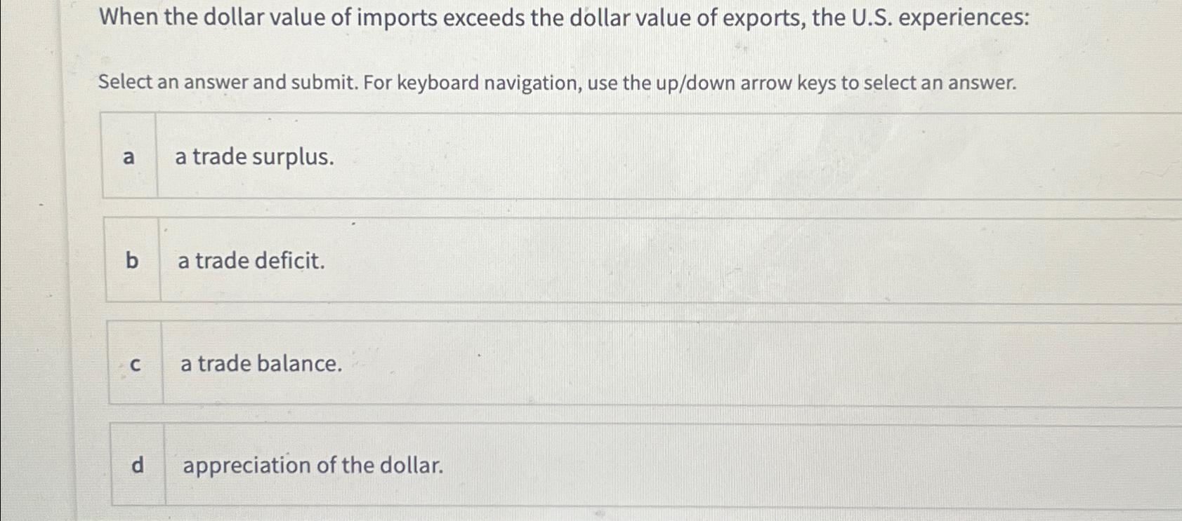 Solved When the dollar value of imports exceeds the dollar | Chegg.com