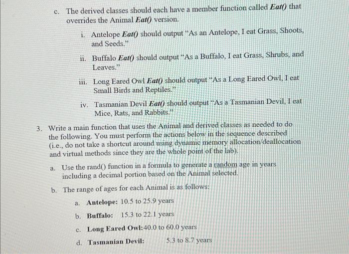 Solved 1. Create a base class called Animal. a. All Animals | Chegg.com