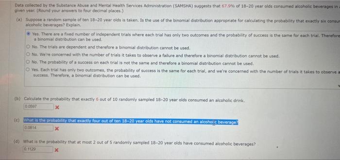 Solved Data collected by the Substance Abuse and Mental | Chegg.com