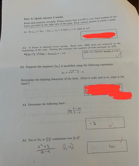 Part A: Quick Answer 5 marks Read each question | Chegg.com