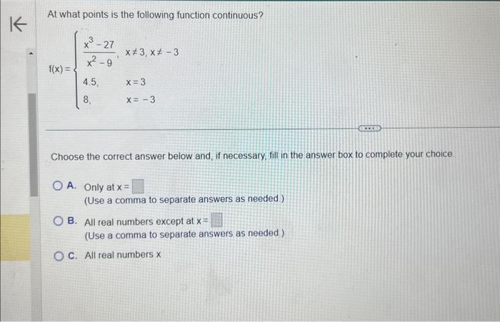 Solved At what points is the following function continuous? | Chegg.com